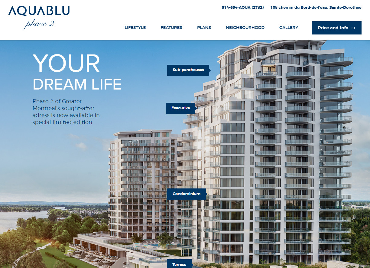 Website launch for phase 2 of Aquablu condos | Vortex Solution