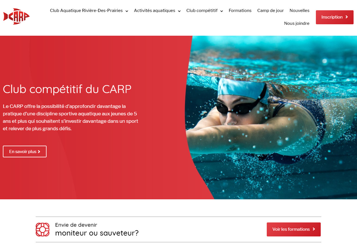 Redesign of Club aquatique Rivière-des-Prairies’ website | Vortex Solution