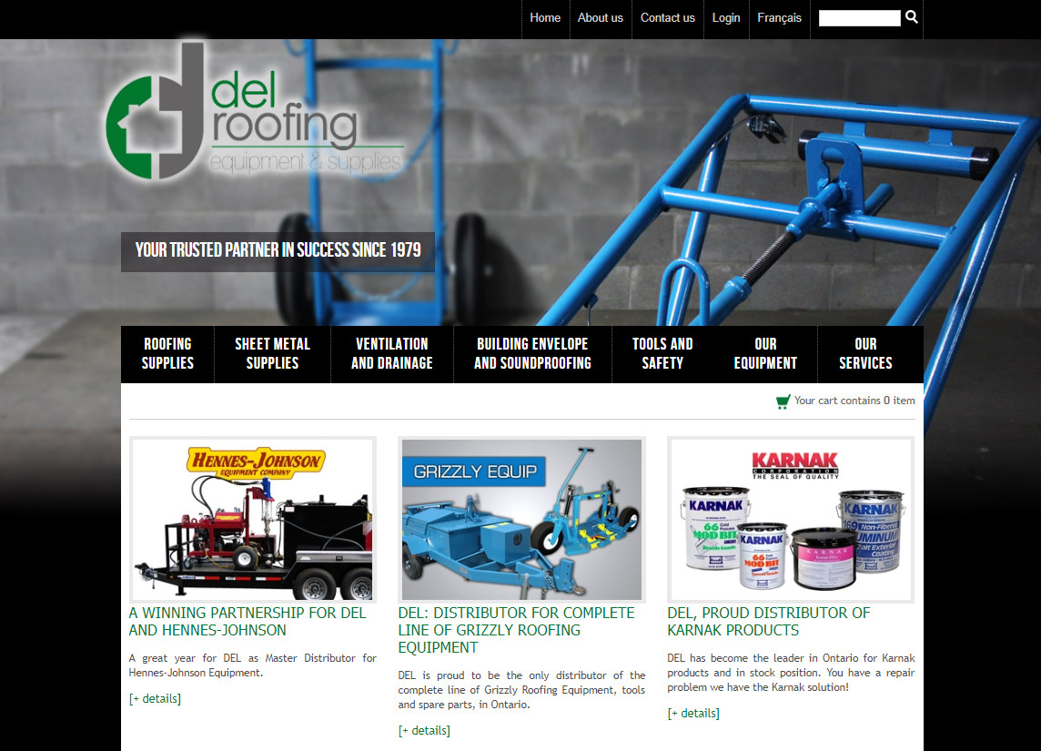 Responsive redesign of the DEL Roofing Equipment and Supplies website | Vortex Solution
