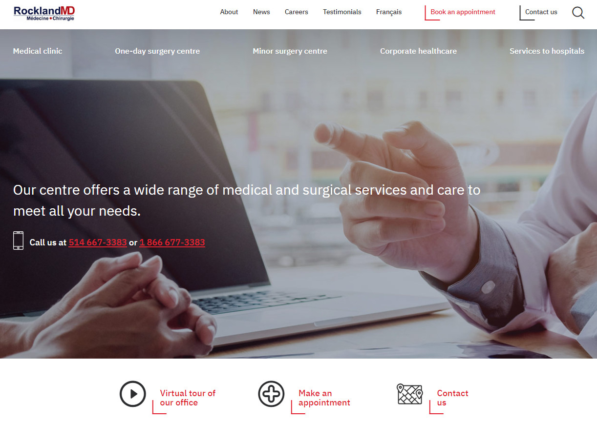 Graphic redesign of the RocklandMD website home page | Vortex Solution